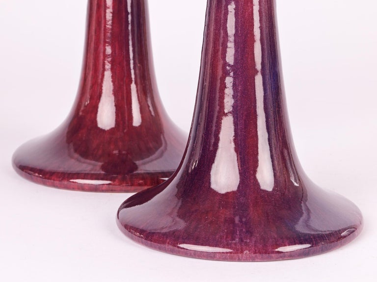 Ashby Potters Guild Pair Art Nouveau Streak Glazed Candlesticks For ...