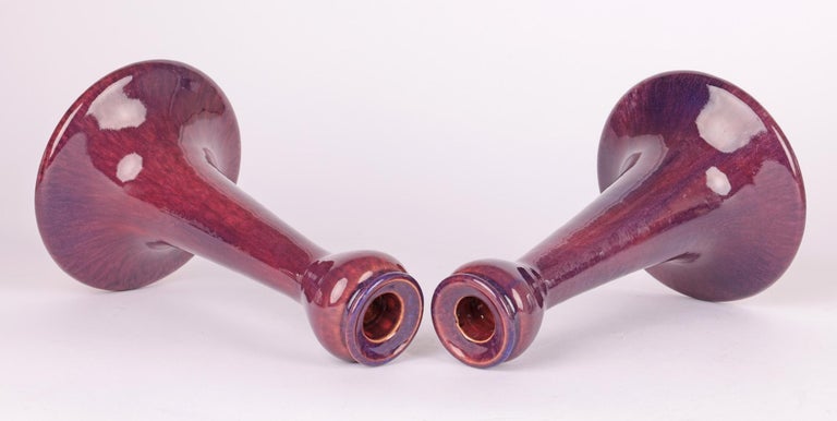 Ashby Potters Guild Pair Art Nouveau Streak Glazed Candlesticks For ...