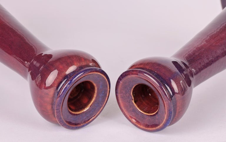 Ashby Potters Guild Pair Art Nouveau Streak Glazed Candlesticks For ...