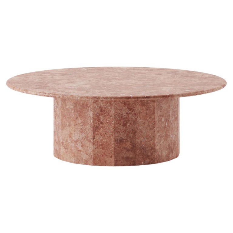 Ashby Round Coffee Table Handcrafted in Red/Pink Travertine 110cm/43 ...