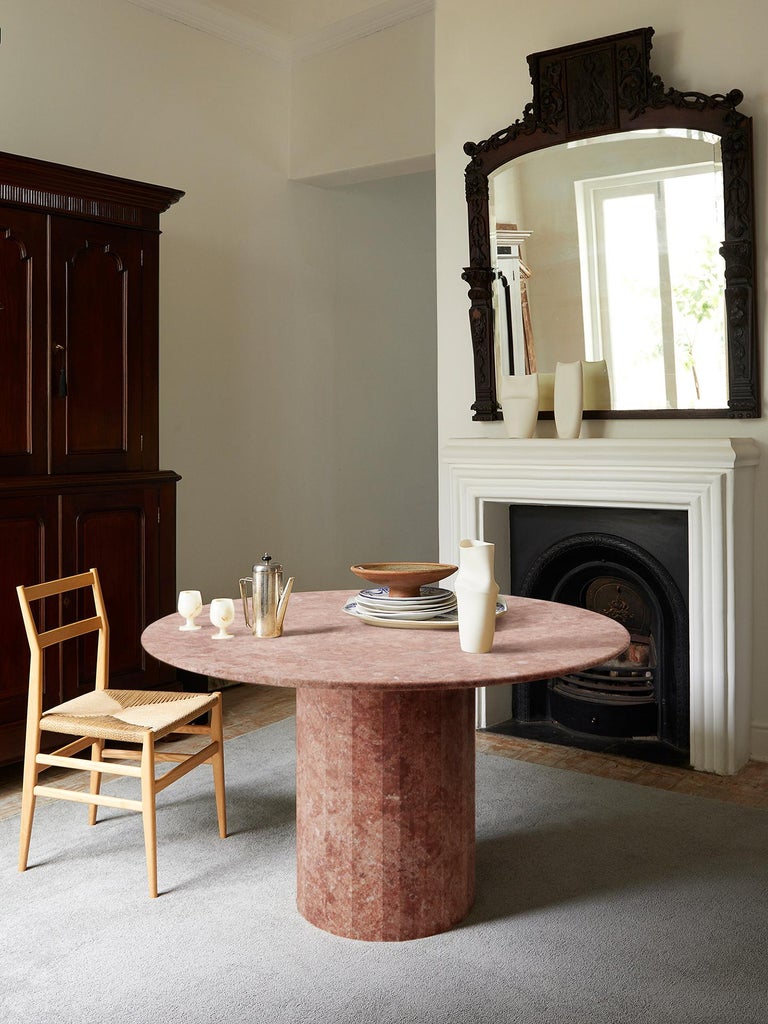 Ashby Round Dining/Hall Table Handcrafted in in Pink Travertine For ...
