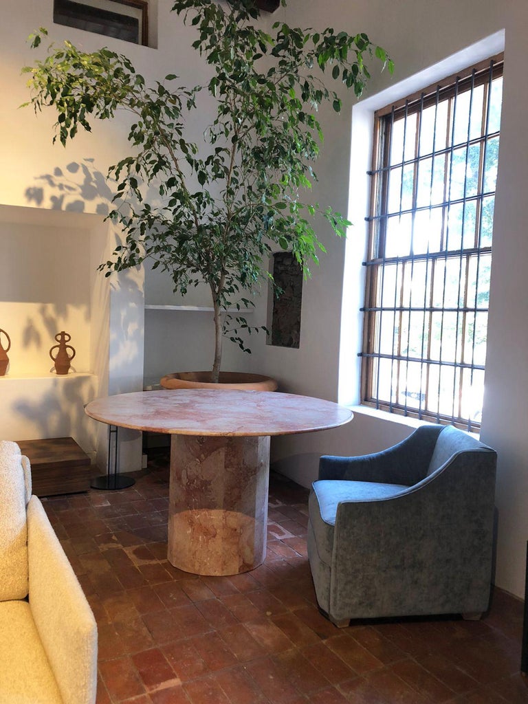 Ashby Round Dining/Hall Table Handcrafted in in Pink Travertine For ...