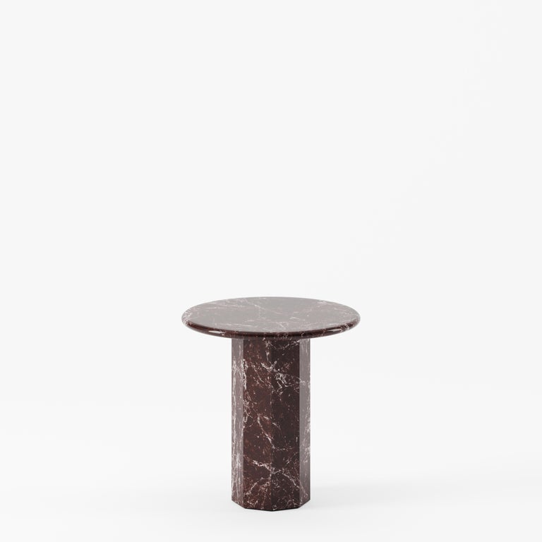 Ashby Round Side Table Handcrafted in Polished Rosso Levanto Marble For ...