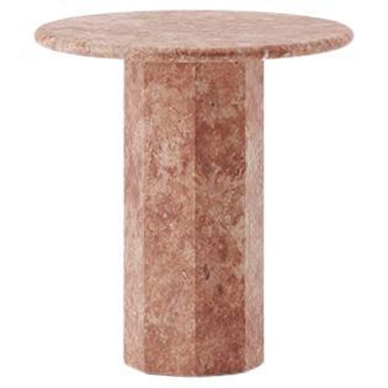Ashby Round Side Table Handcrafted in Red Travertine For Sale at 1stDibs