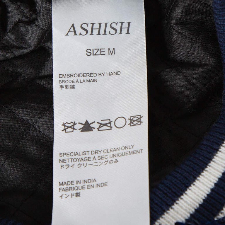 Ashish Navy Blue and White Sequin Embellished Button Front Jacket M For ...