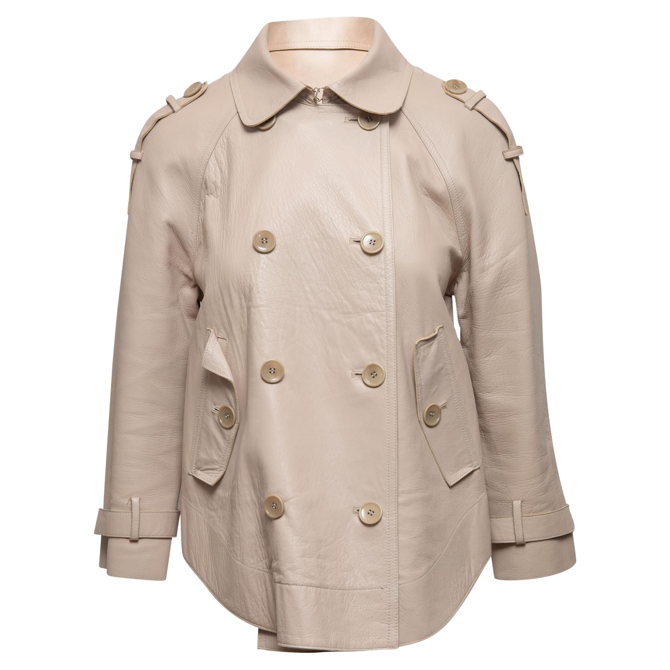 Ashley B Beige Leather Double-Breasted Peacoat For Sale at 1stDibs