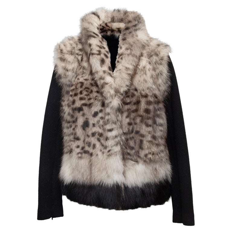 Ashley B Black and Light Grey Wool and Fur Jacket For Sale at 1stDibs