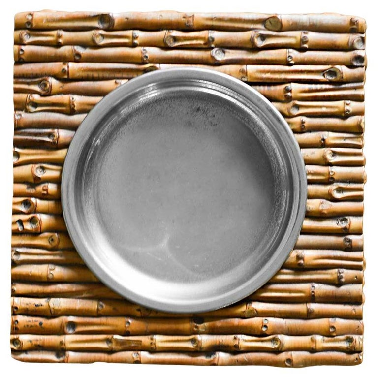Ashtray in Bamboo and Chromed Metal, 80s For Sale at 1stDibs