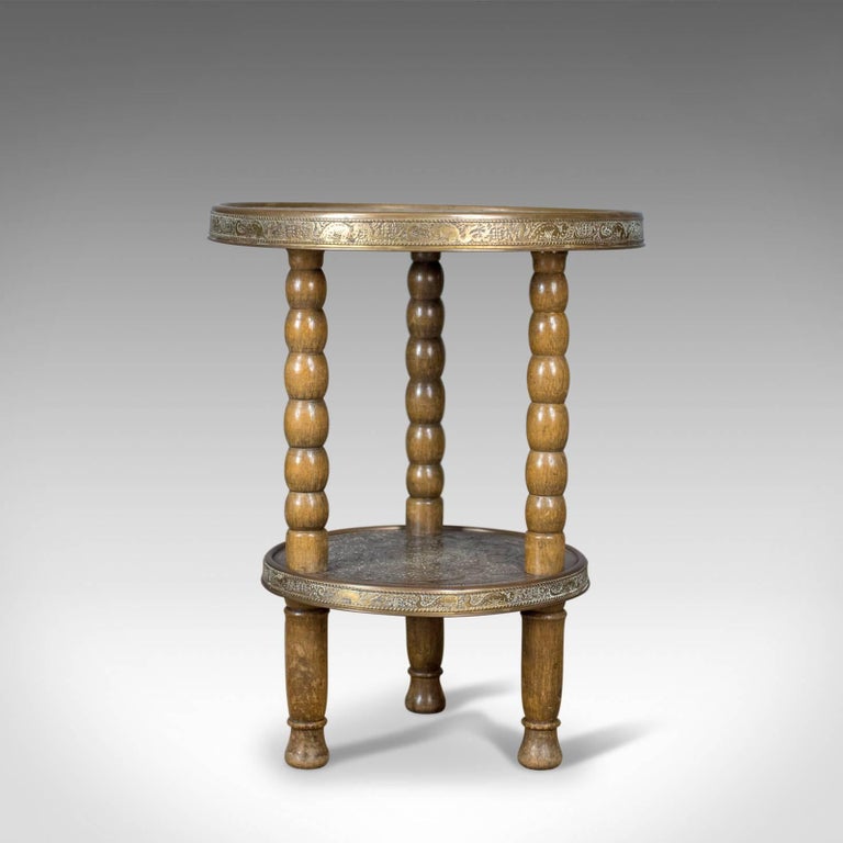 Asian Antique Side Table, Circular Brass Inlaid Tea, Benares, Berber ...