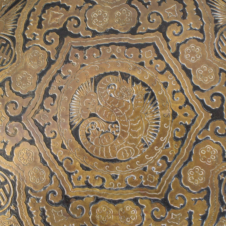 Asian Antique Side Table, Circular Brass Inlaid Tea, Benares, Berber ...
