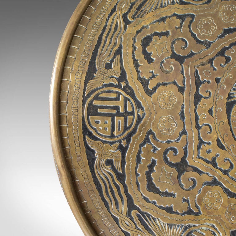 Asian Antique Side Table, Circular Brass Inlaid Tea, Benares, Berber ...