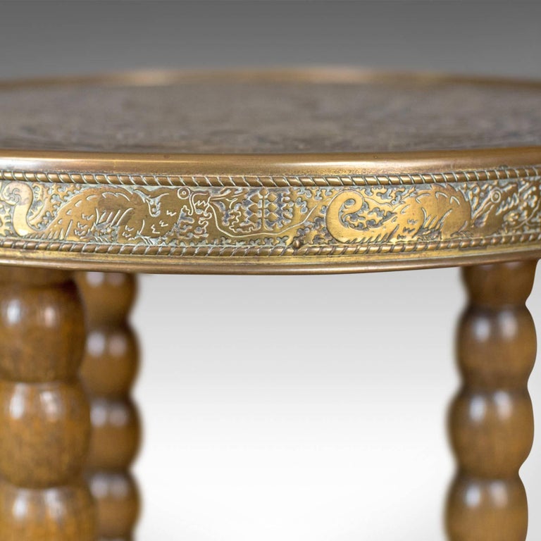Asian Antique Side Table, Circular Brass Inlaid Tea, Benares, Berber ...