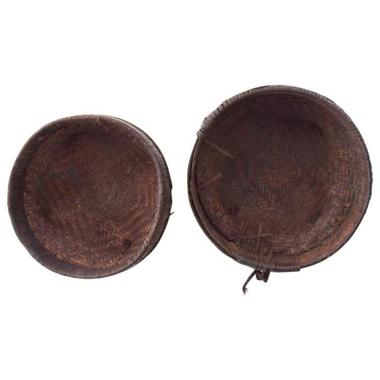 Asian Bamboo Antique Rice Basket Set Lidded Food Carry Bowls Small and ...