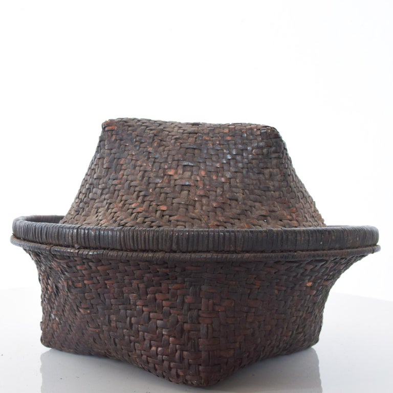 Asian Bamboo Antique Rice Basket Set Lidded Food Carry Bowls Small and ...