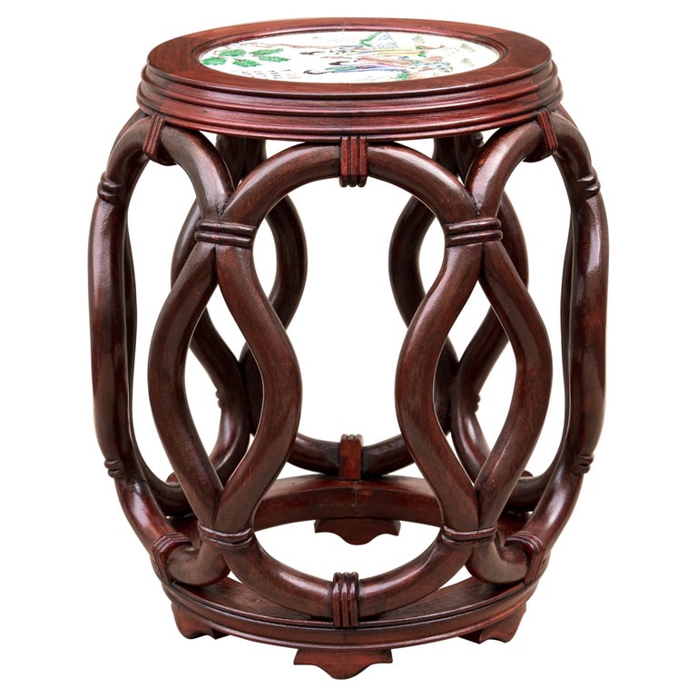 Asian Bentwood Drum Stool or Side Table with White Porcelain Top For ...