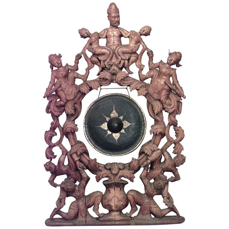Asian Burmese Style '19th Century' Large Gong Stand For Sale at 1stDibs