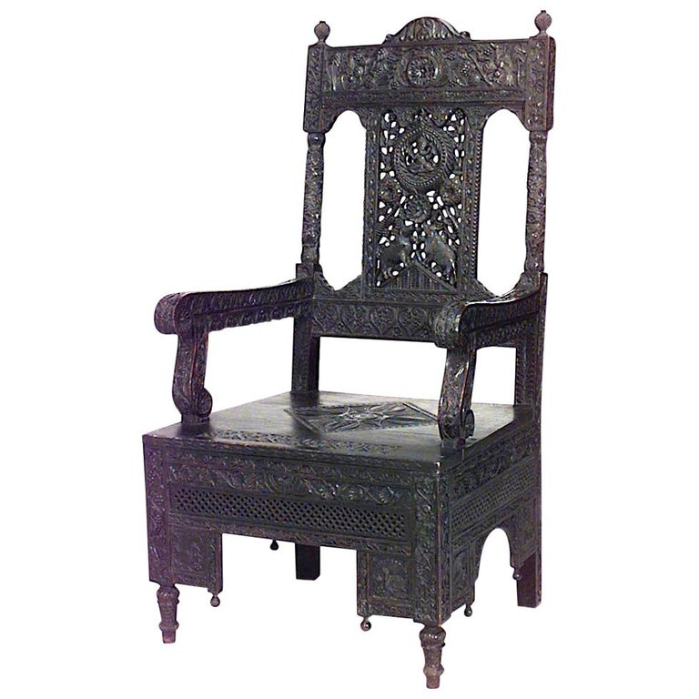 Asian Burmese Ebonized Arm Chair For Sale at 1stDibs