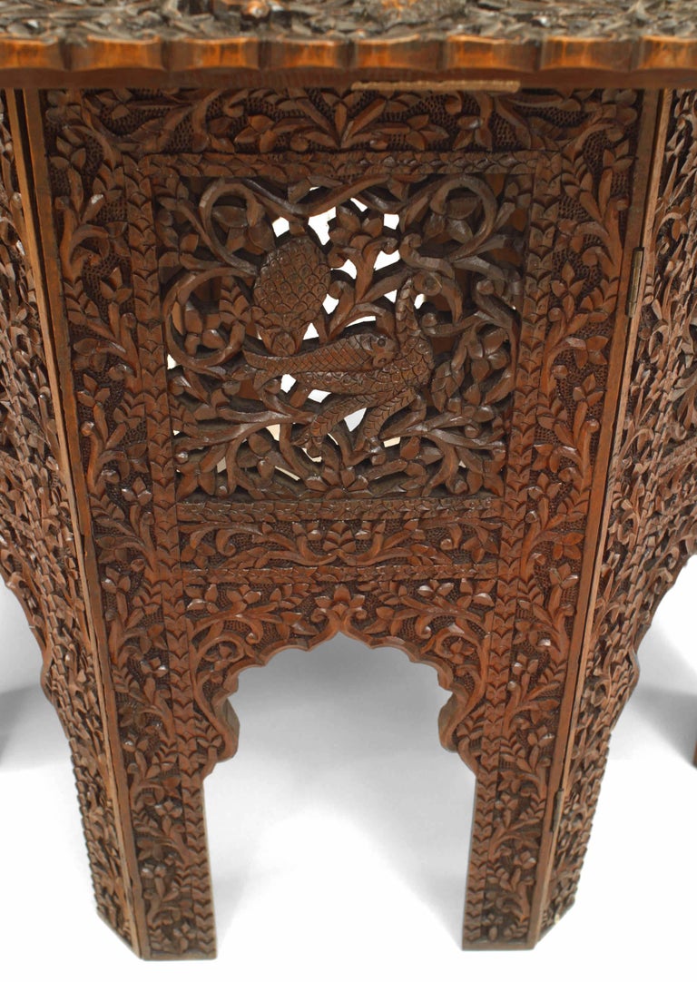 Asian Burmese Walnut Carved Filigree Table For Sale at 1stDibs