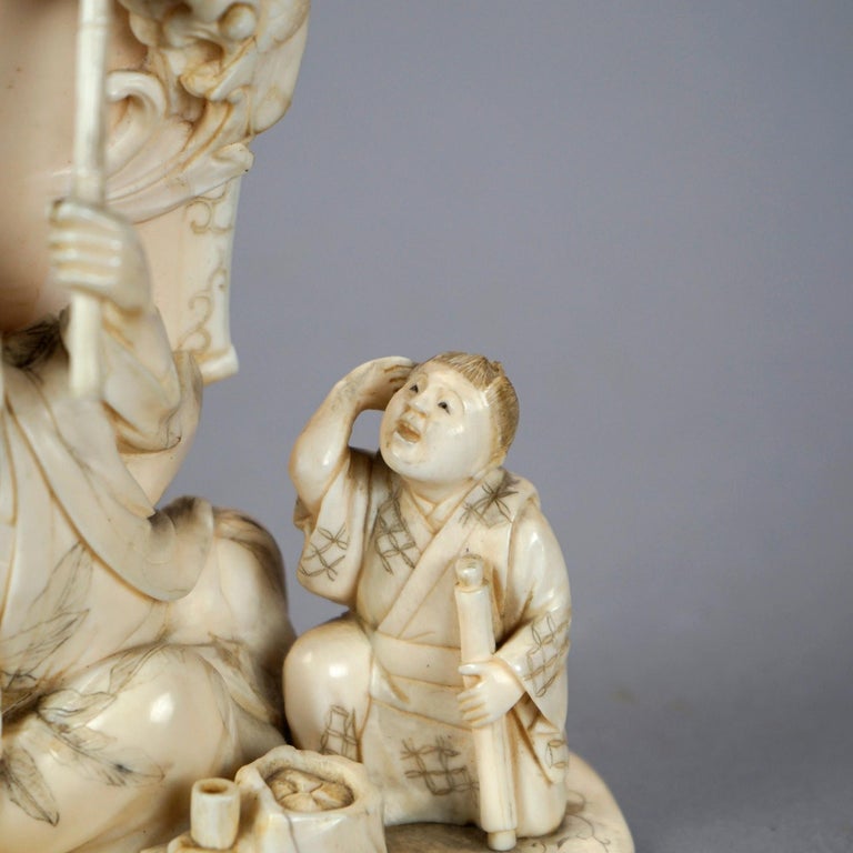 Asian Carved Bone Figure Grouping of Man Telling a Fish Tale, 20th C ...