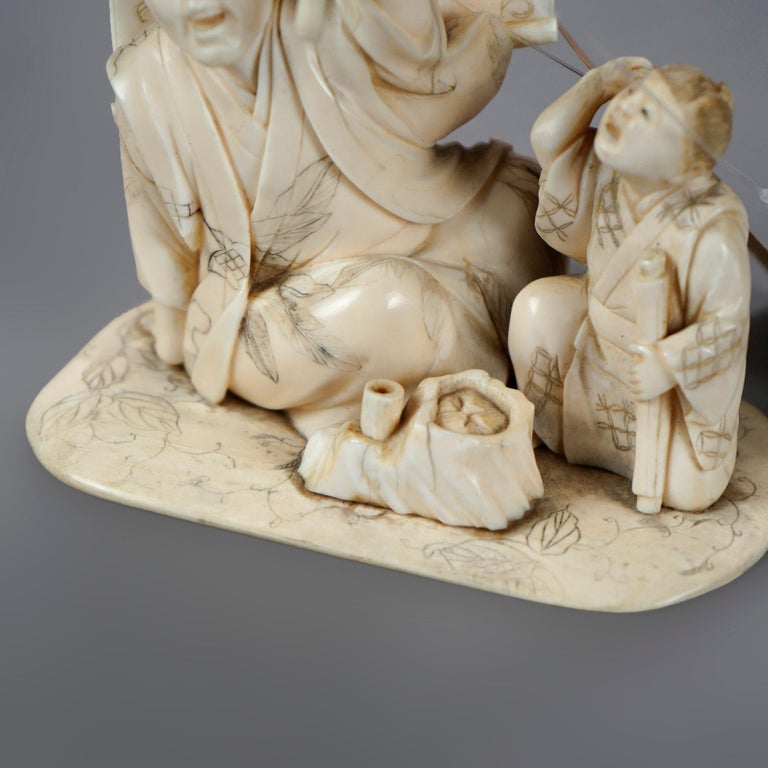 Asian Carved Bone Figure Grouping of Man Telling a Fish Tale, 20th C ...