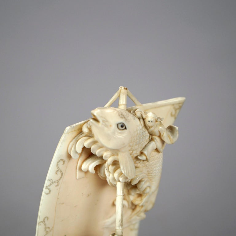 Asian Carved Bone Figure Grouping of Man Telling a Fish Tale, 20th C ...