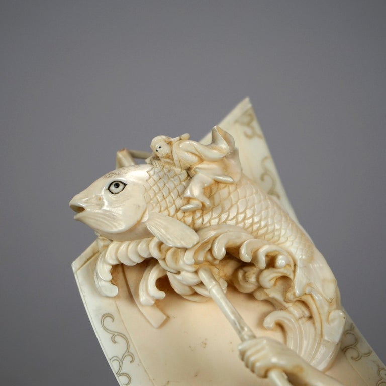 Asian Carved Bone Figure Grouping of Man Telling a Fish Tale, 20th C ...