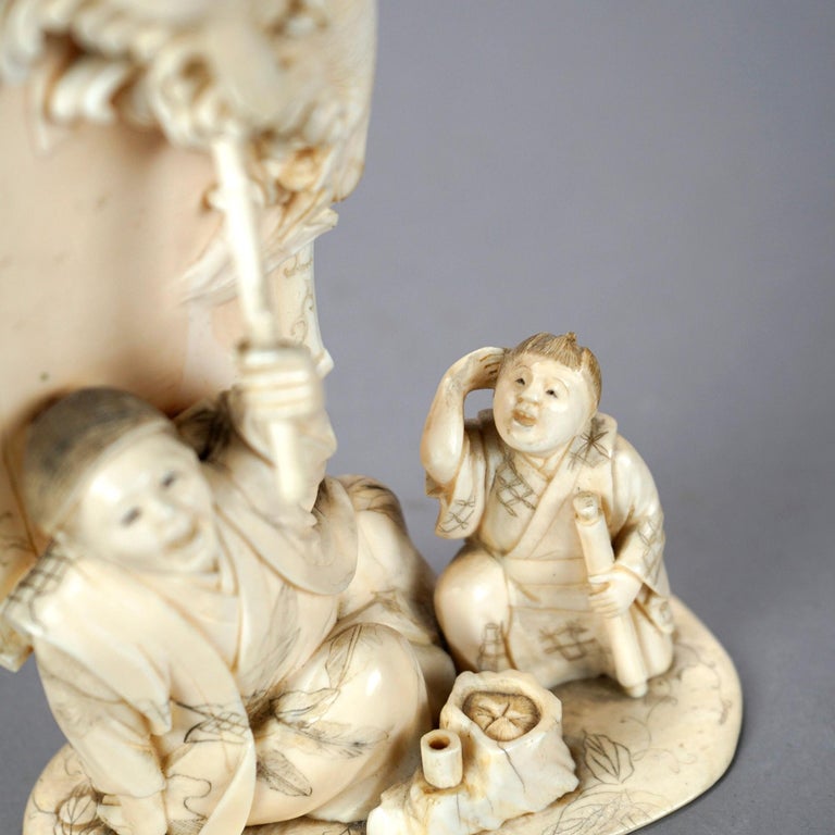 Asian Carved Bone Figure Grouping of Man Telling a Fish Tale, 20th C ...
