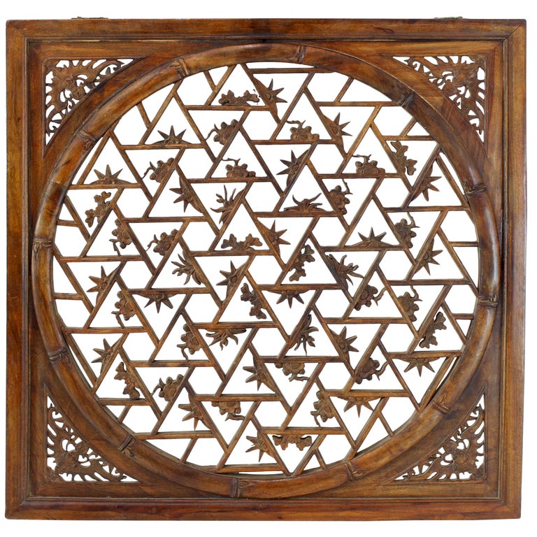 Asian Carved Square Wall Panel Sculpture Hanging at 1stDibs | asian ...
