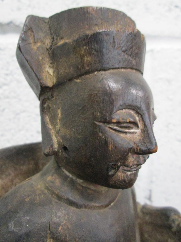Asian Carved Wood Buddha Statue For Sale at 1stDibs