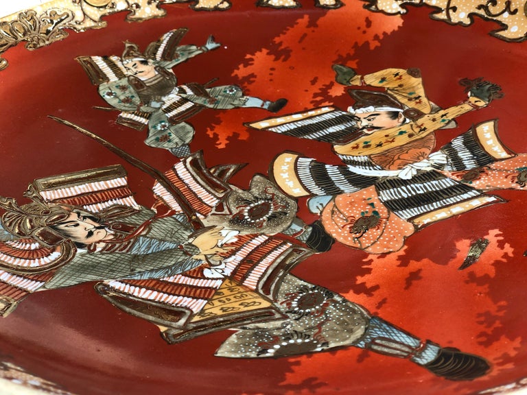 Asian Ceramic Three Samurai Warriors Red Big Japanese Hand Painted Wall ...