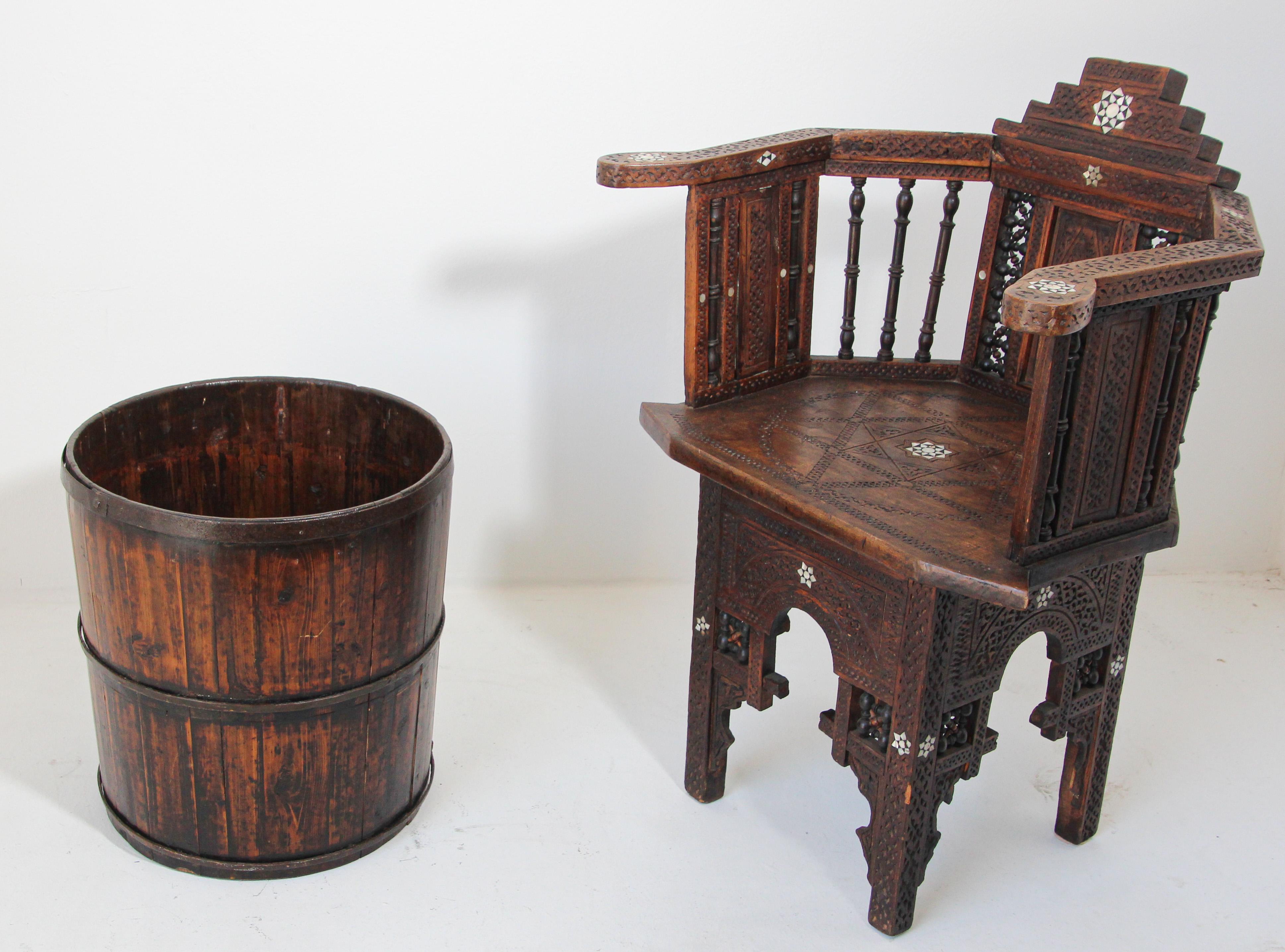 Asian Chinese Export Wood Bucket with Wrought Iron Bands at 1stDibs