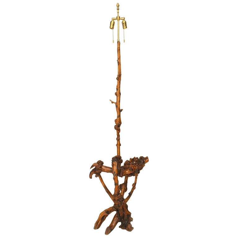 Chinese Style Rustic Tree Root Floor Lamp For Sale at 1stDibs