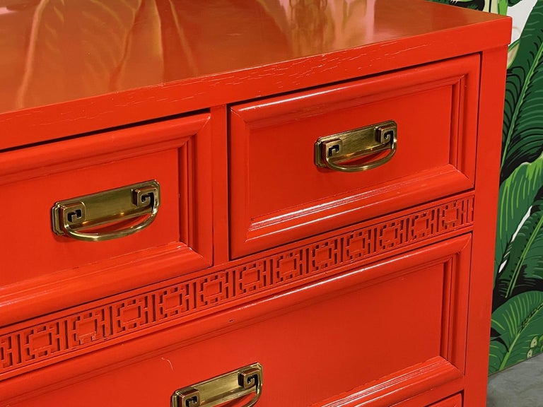 Asian Chinoiserie Dresser in Hermes Orange Lacquer For Sale at 1stDibs