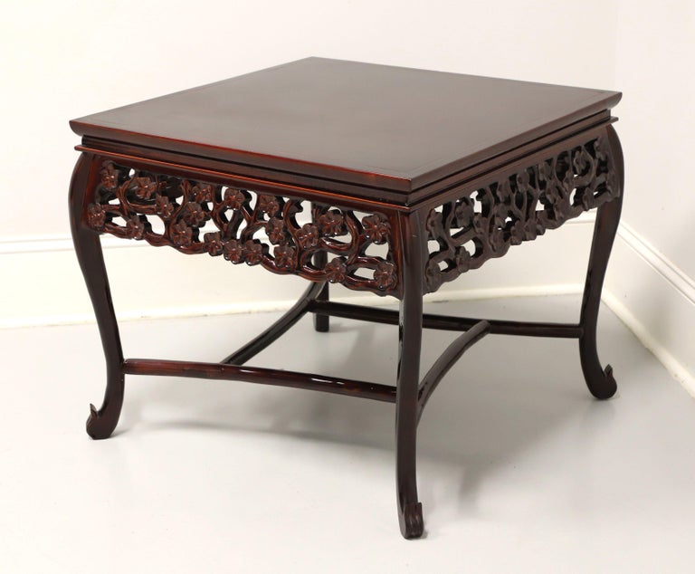 Asian Chinoiserie Rosewood Foliate Carved Square Accent Table For Sale ...