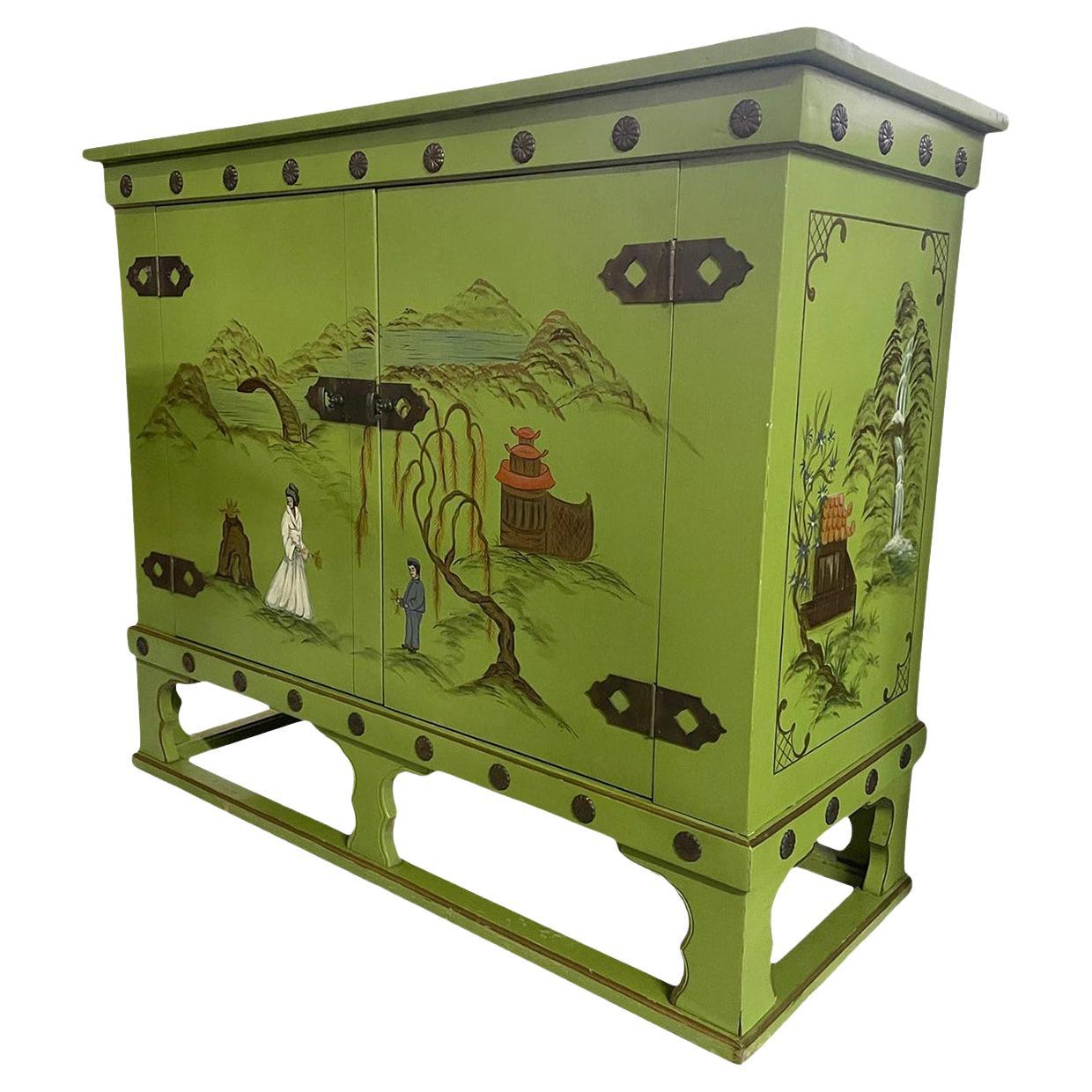 Asian Chinoiserie Style Bar Cabinet For Sale at 1stDibs