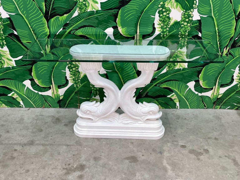 Asian Dolphin Fish Sculptural Console Table For Sale at 1stDibs