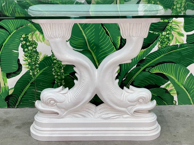 Asian Dolphin Fish Sculptural Console Table For Sale at 1stDibs
