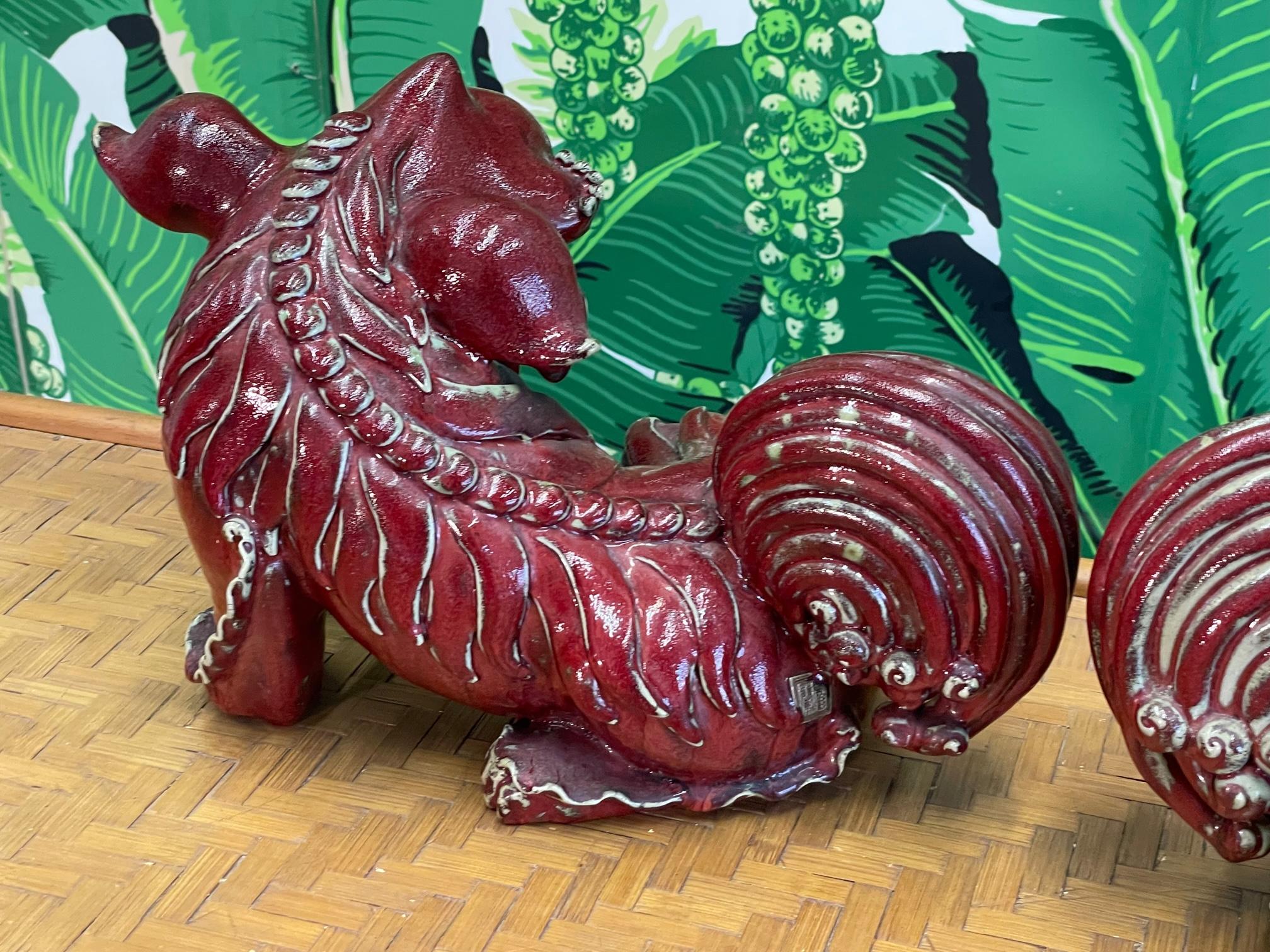 Asian Foo Dog Father and Mother With Babies in Cinnabar Red For Sale at ...