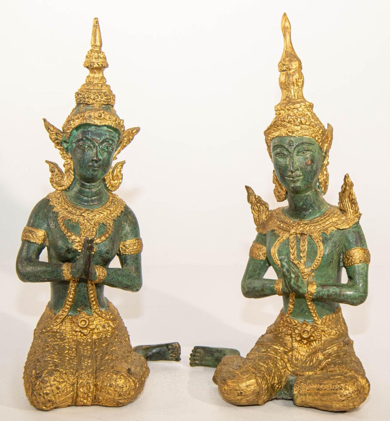Asian Gilt Bronze Teppanom Kneeling Thai Sacred Angels For Sale at 1stDibs