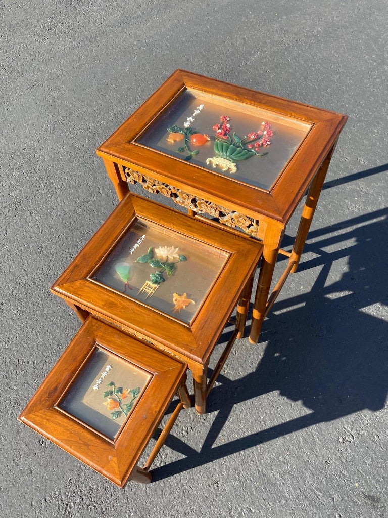 Asian Hardstone Nesting Tables, Set of 3 For Sale at 1stDibs