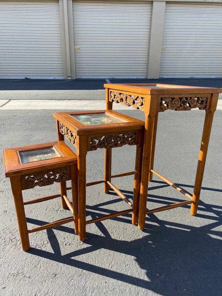 Asian Hardstone Nesting Tables, Set of 3 For Sale at 1stDibs