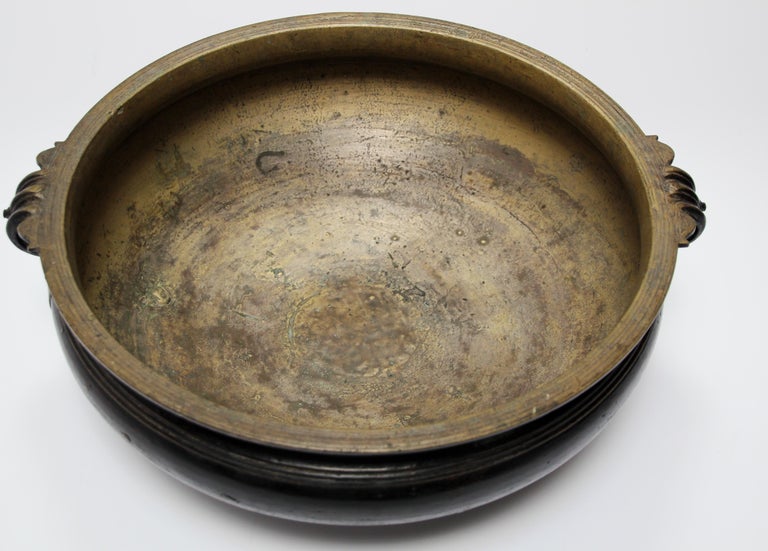 Large Asian Indian Cast Bronze Urli Temple Bowl with Handles at 1stDibs