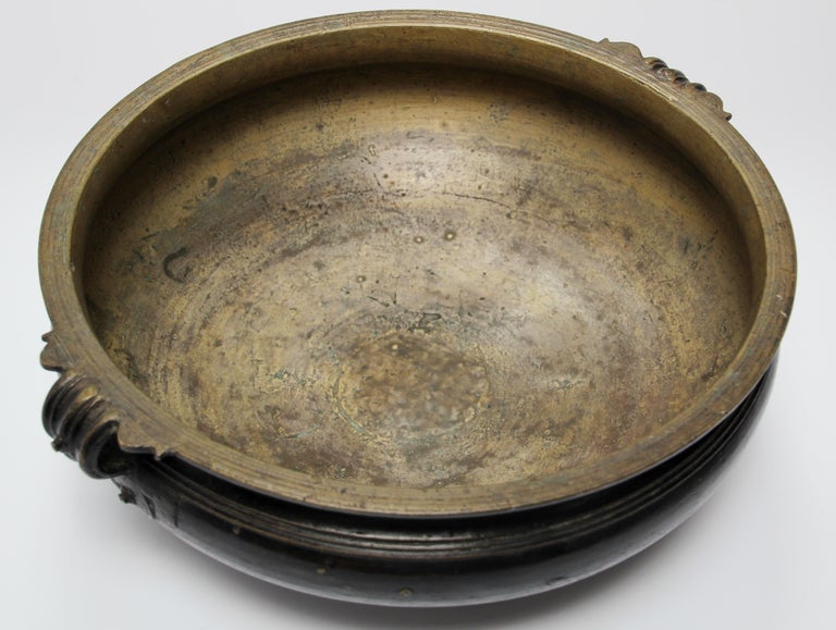 Large Asian Indian Cast Bronze Urli Temple Bowl with Handles at 1stDibs