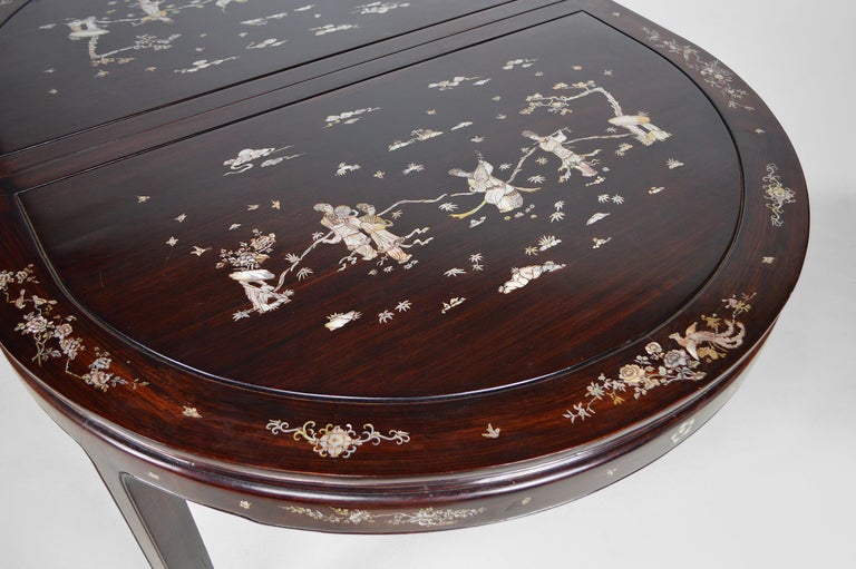 Asian Inlaid Wooden Dining Table with Extensions, Mid-20th Century For ...