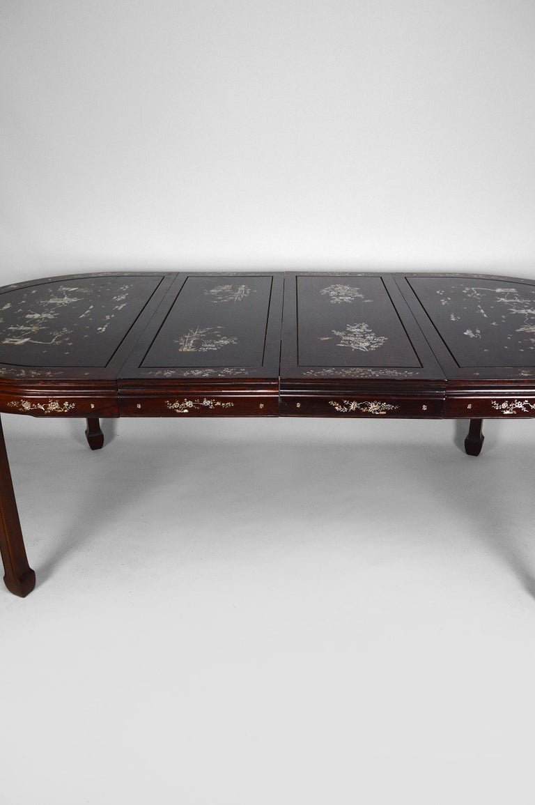Asian Inlaid Wooden Dining Table with Extensions, Mid-20th Century For ...