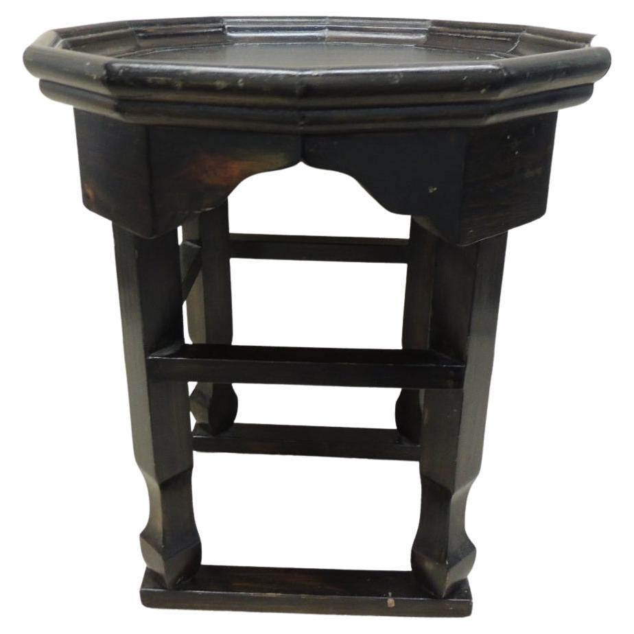Round Asian Side Table or Stool with Carved Apron and Turned Wood Legs ...