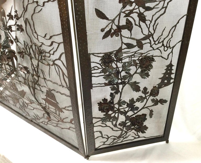 Asian Mixed Metal Three Paneled Fire Screen at 1stDibs