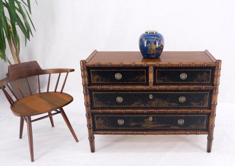 Asian Motive Scene Drawer Decorated Faux Bamboo 4 Drawers Dresser ...