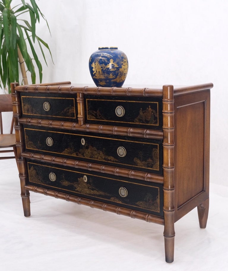 Asian Motive Scene Drawer Decorated Faux Bamboo 4 Drawers Dresser ...