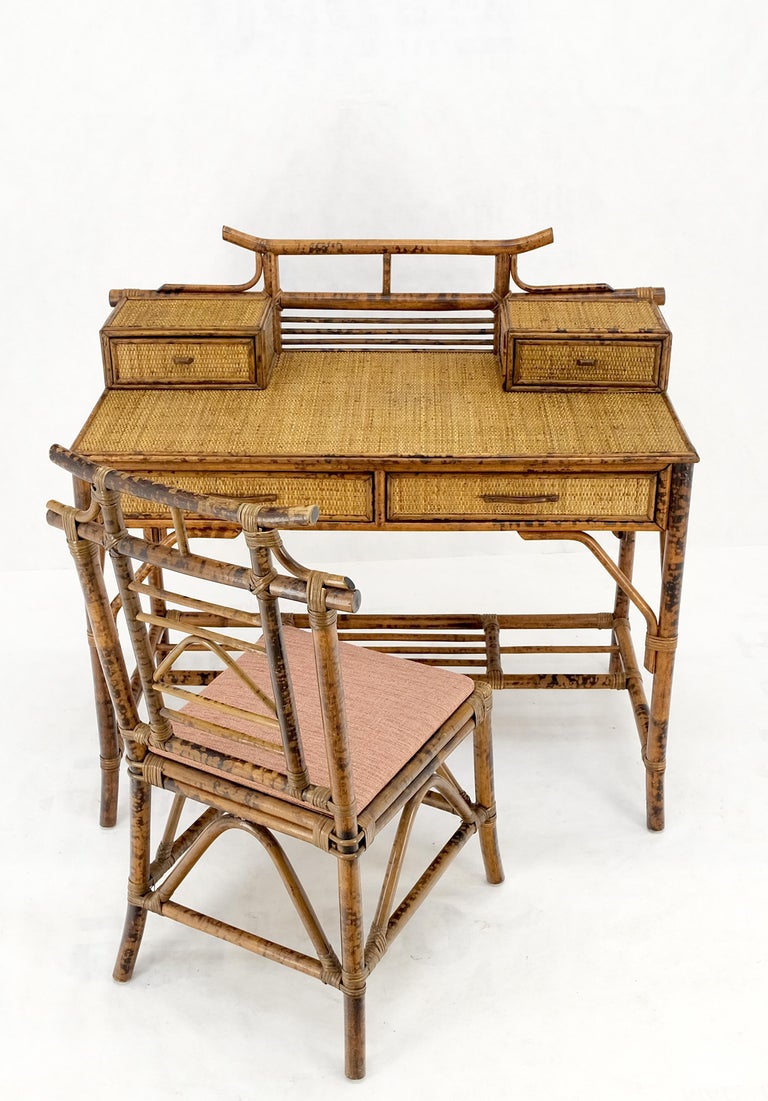 Asian Pagoda Style Burnt Bamboo Cane Desk and Chair MINT! For Sale at ...